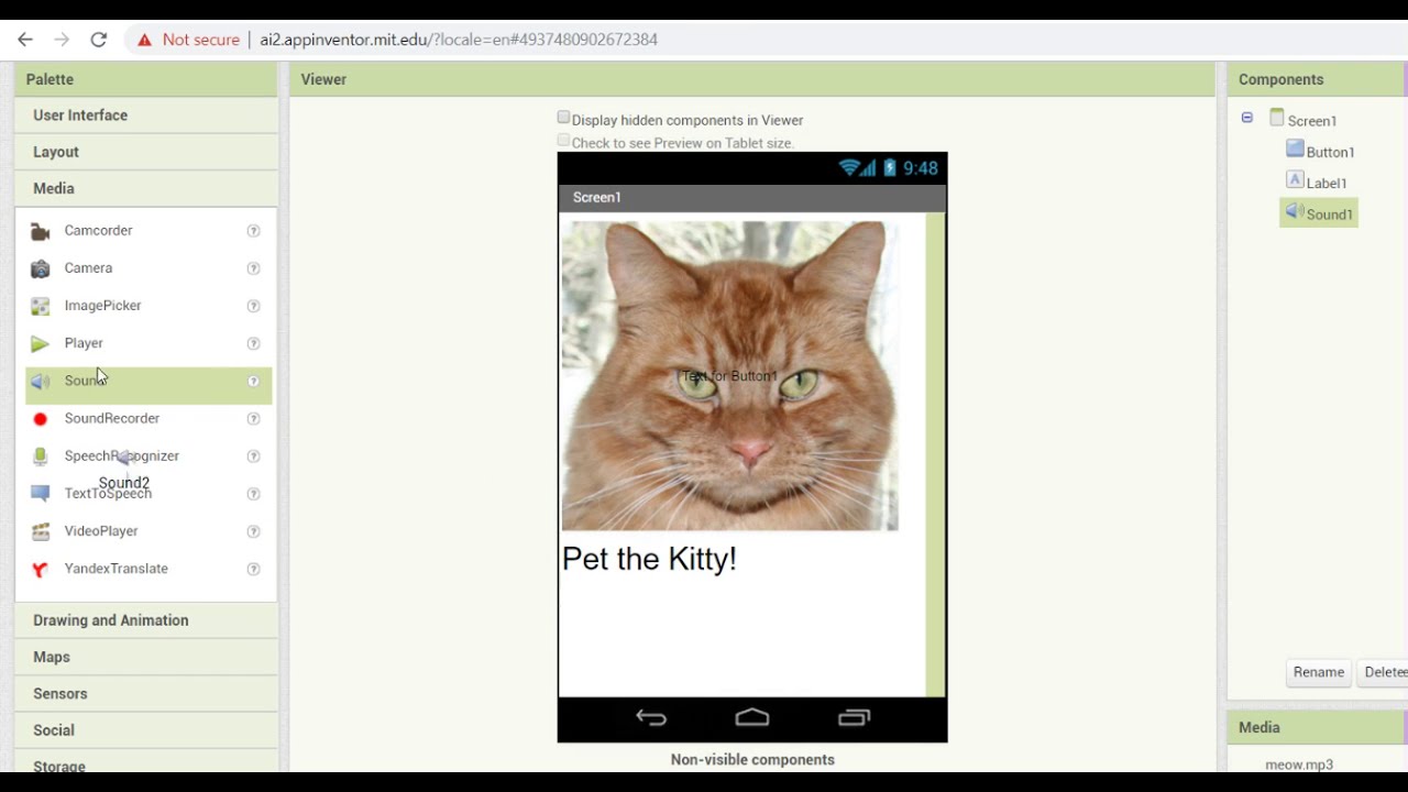 Making a simple "Hello Purr" app with MIT App Inventor - YouTube