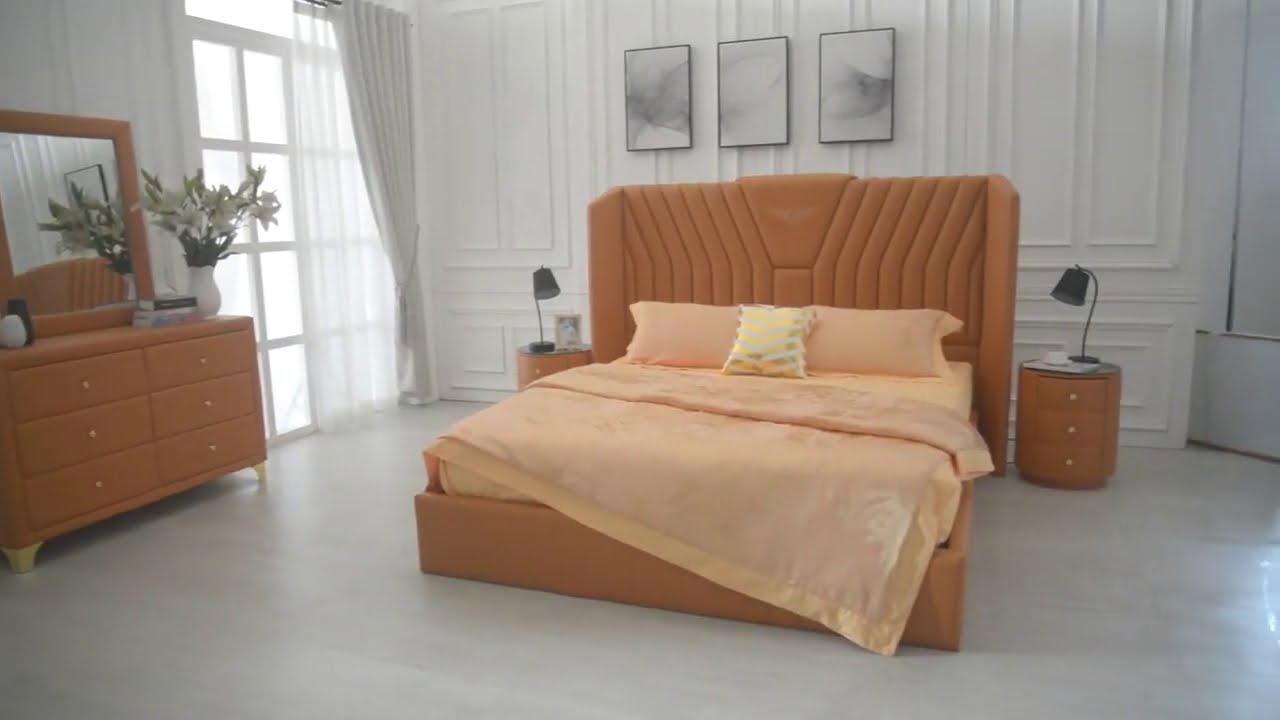 Orange luxury leather storage beds - YouTube
