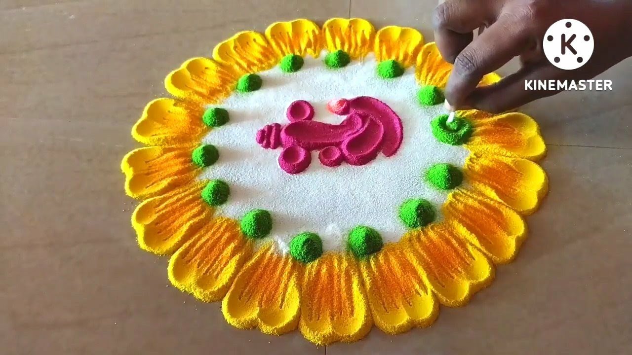 ganesh chadhurthi rangoli. simple rangoli for ganesha festival - YouTube