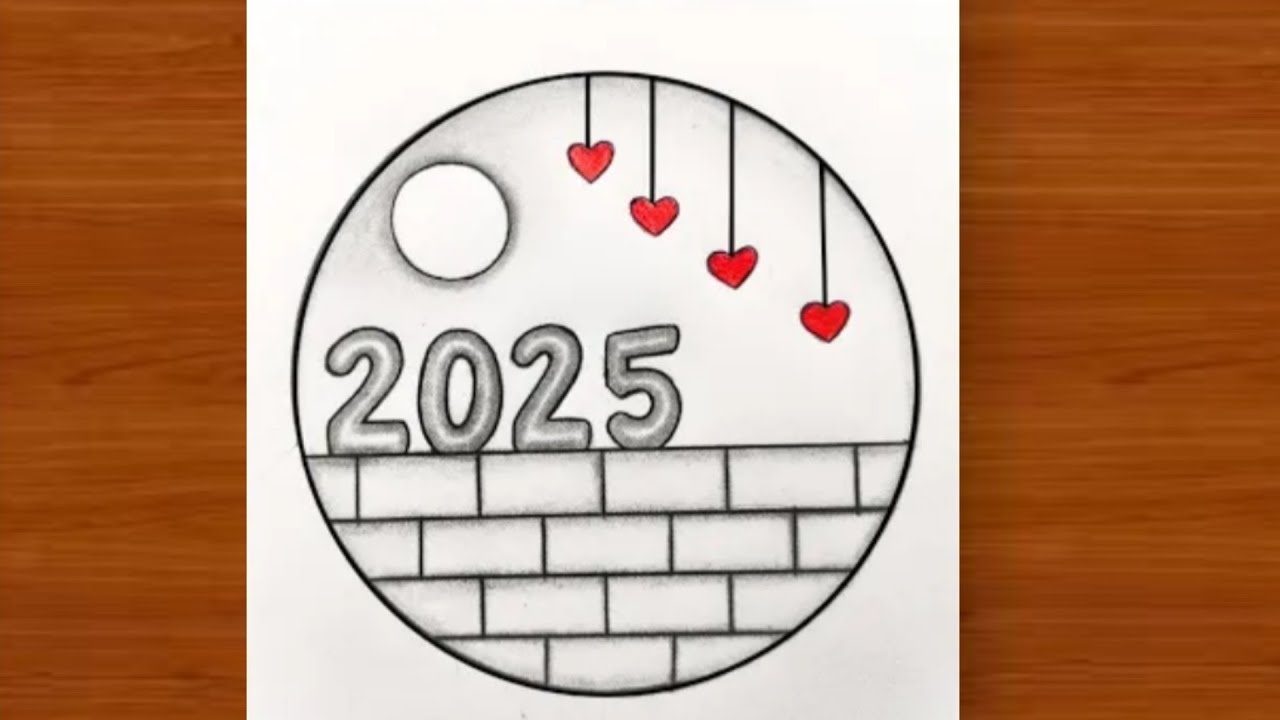 Happy New Year Drawing 2025 || New Year 2025 Drawing || Pencil Drawing ...