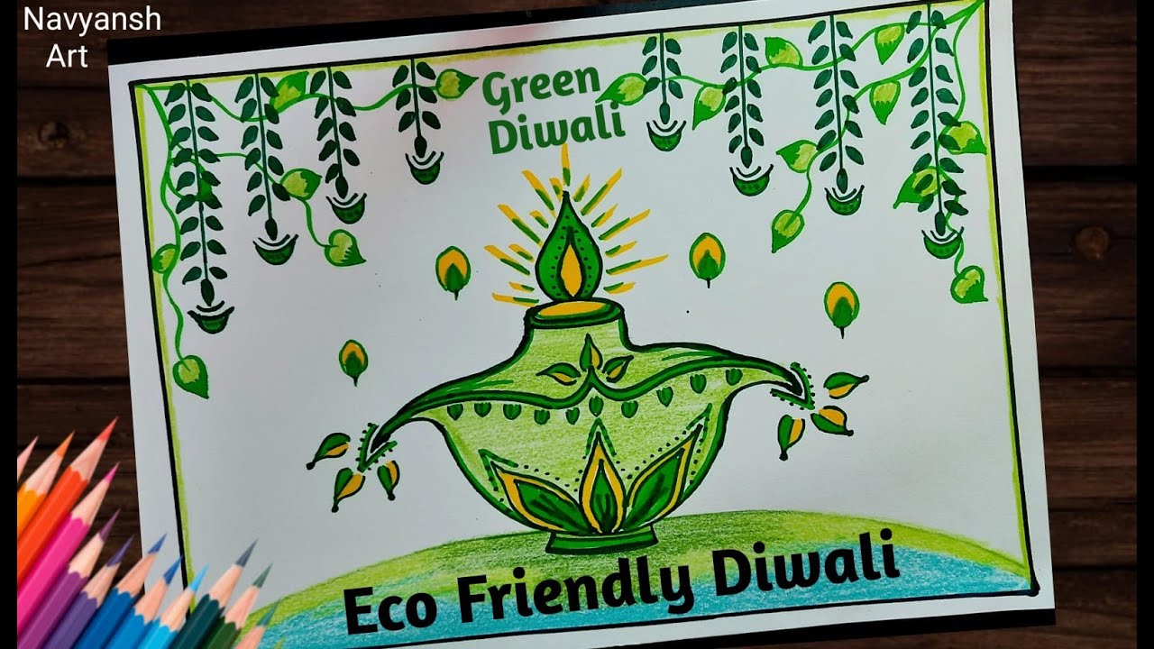 Green Diwali drawing / How to draw Eco-Friendly Diwali poster easily ...