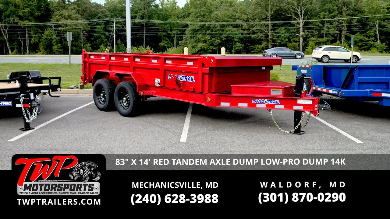Load Trail 83" X 14' RED TANDEM AXLE DUMP LOW-PRO DUMP 14K - YouTube