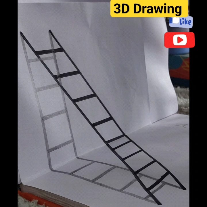 Very Easy 3D Drawing | 3D Ladder Drawing | How to draw 3D ladder | # ...
