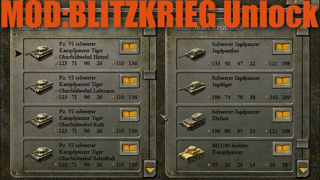 MOD: Blitzkrieg 1 Anthology Unit Unlock Mod, Einheiten in der Kampagne ...