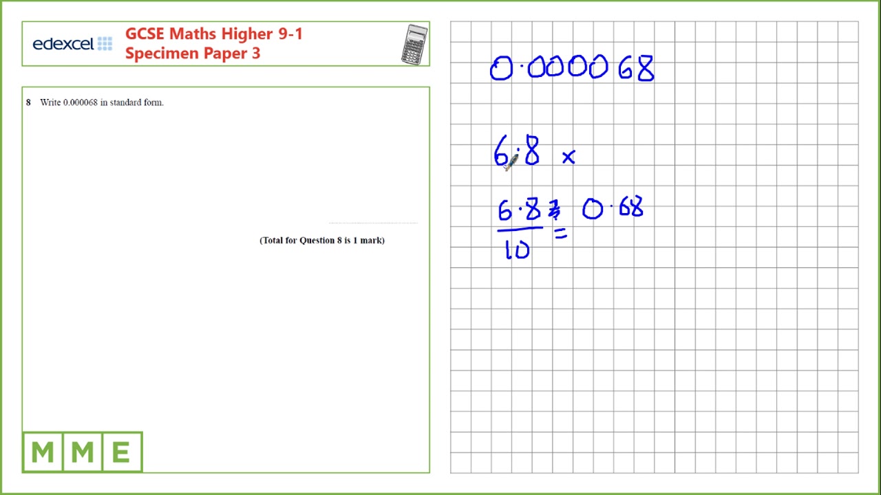 GCSE Maths EDEXCEL Higher Specimen Paper 3 Q8 Standard form - YouTube
