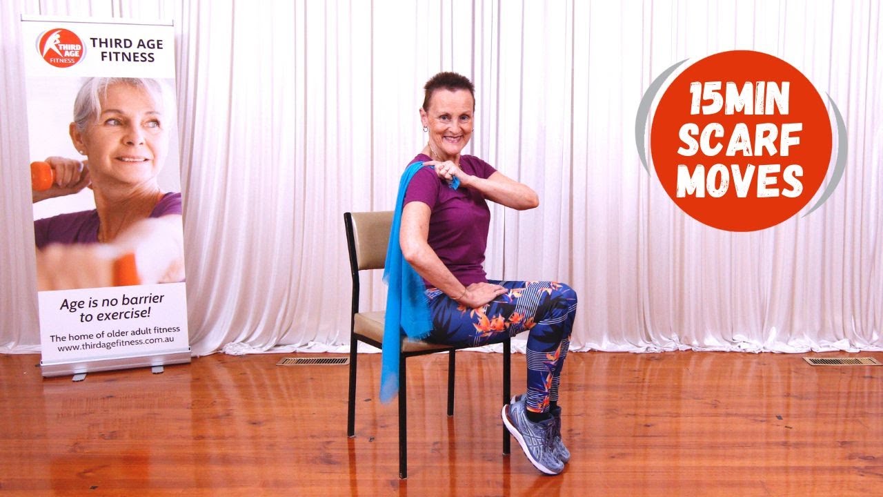 15min Seated scarf mobility exercises for older adults, seniors and the ...