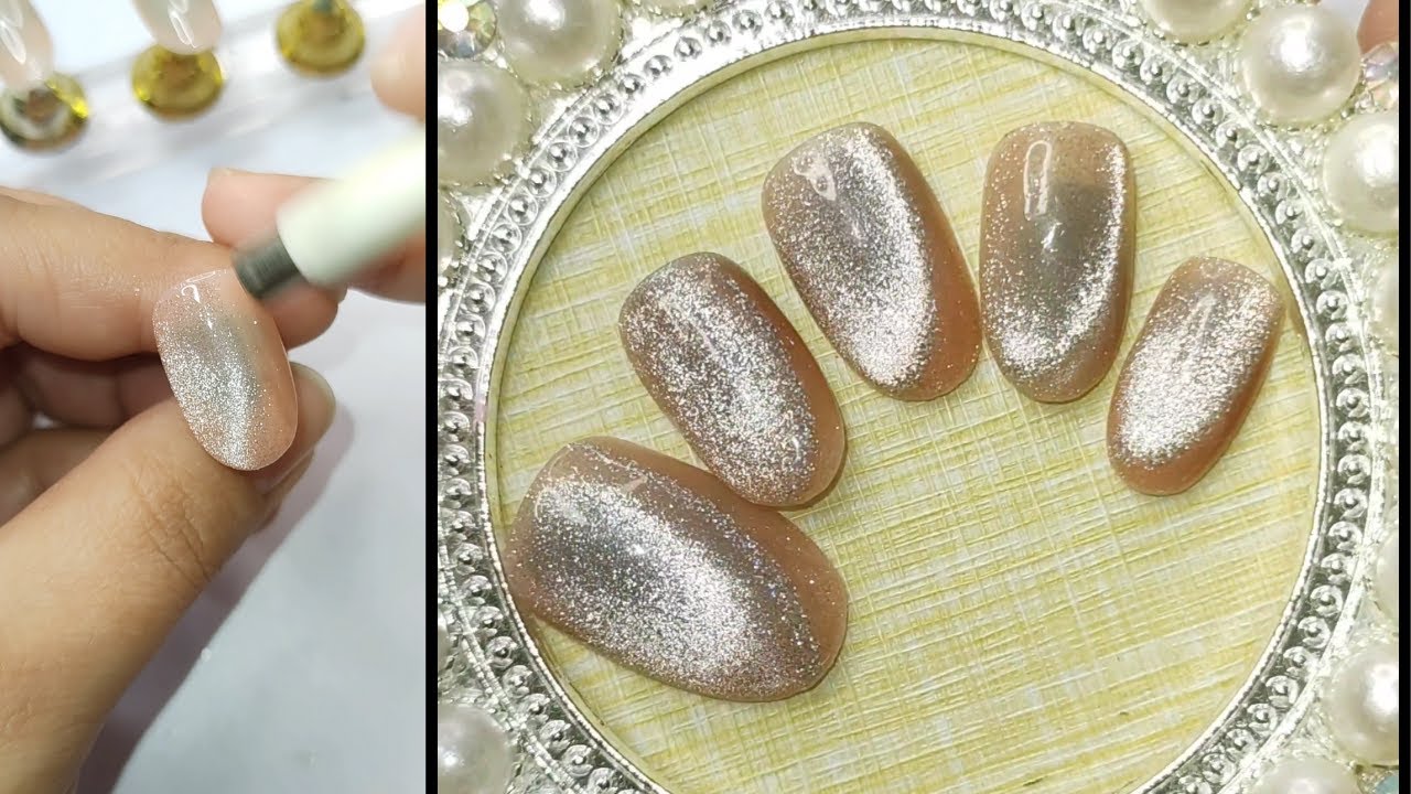 #83 press on nails design using cat eye | cat eye press on nails with ...