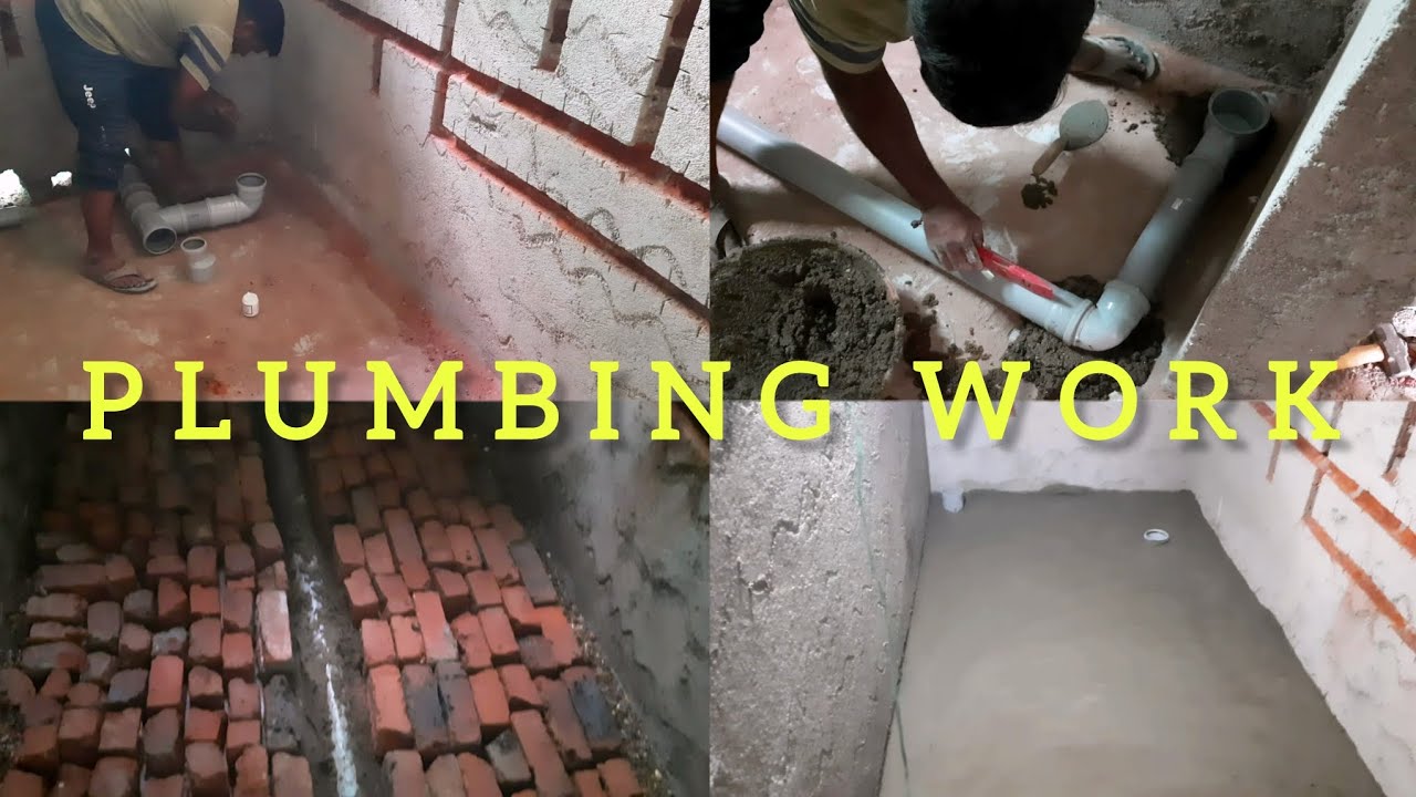 plumbing work for bathroom drainage pipe lines. (Waterproofing work) # ...