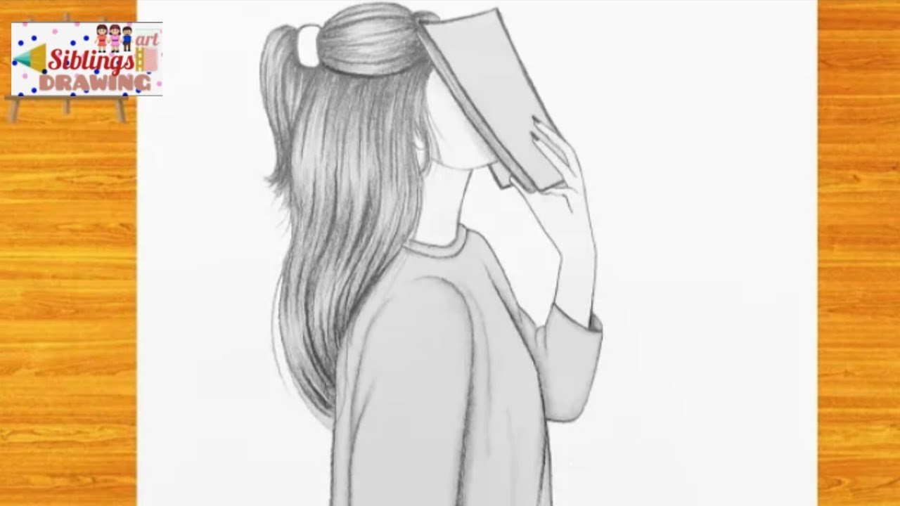 Girl with book - Easy step by step | how to draw a girl reading book 📚 ...