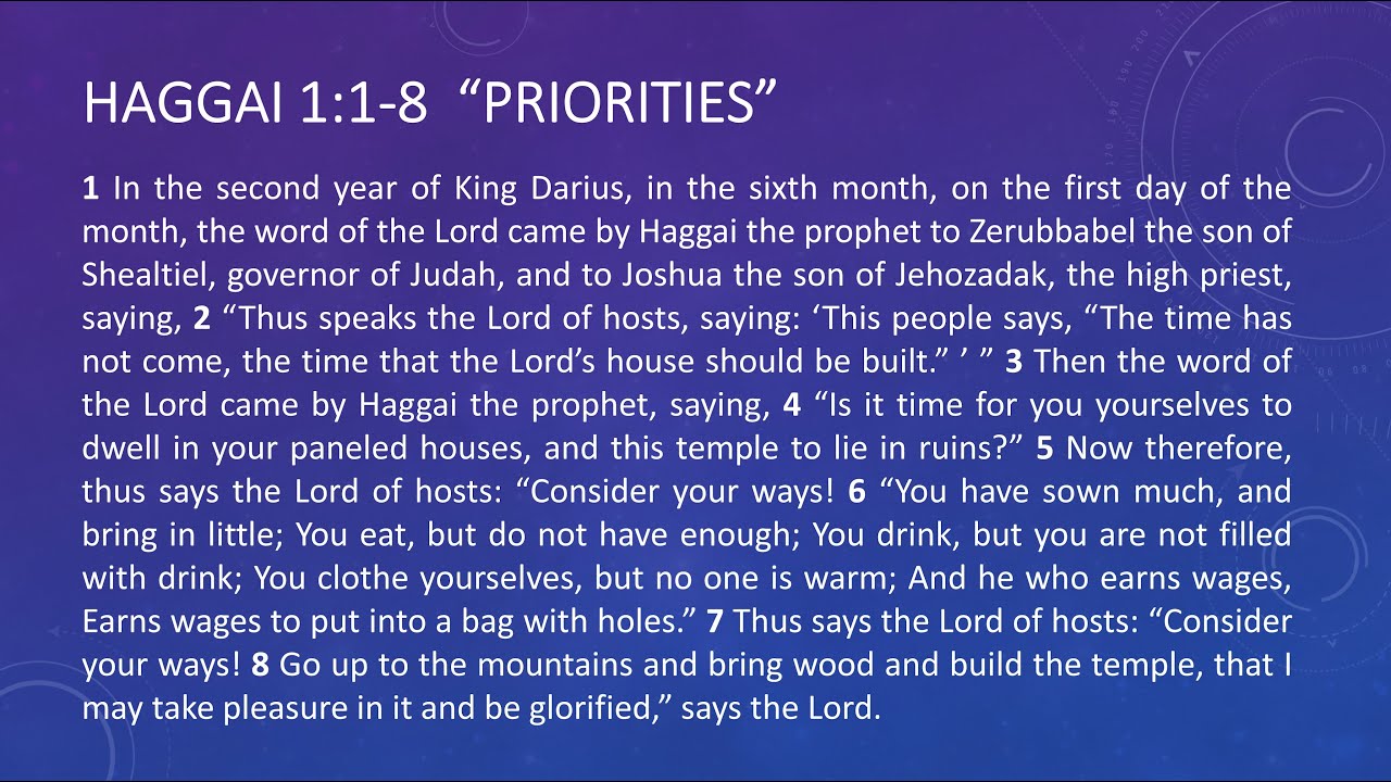Priorities | Haggai 1:1-8 - YouTube