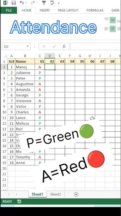 Automate Excel Attendance Sheet with Conditional Formatting (Type A = Red, Type P = Green) - YouTube