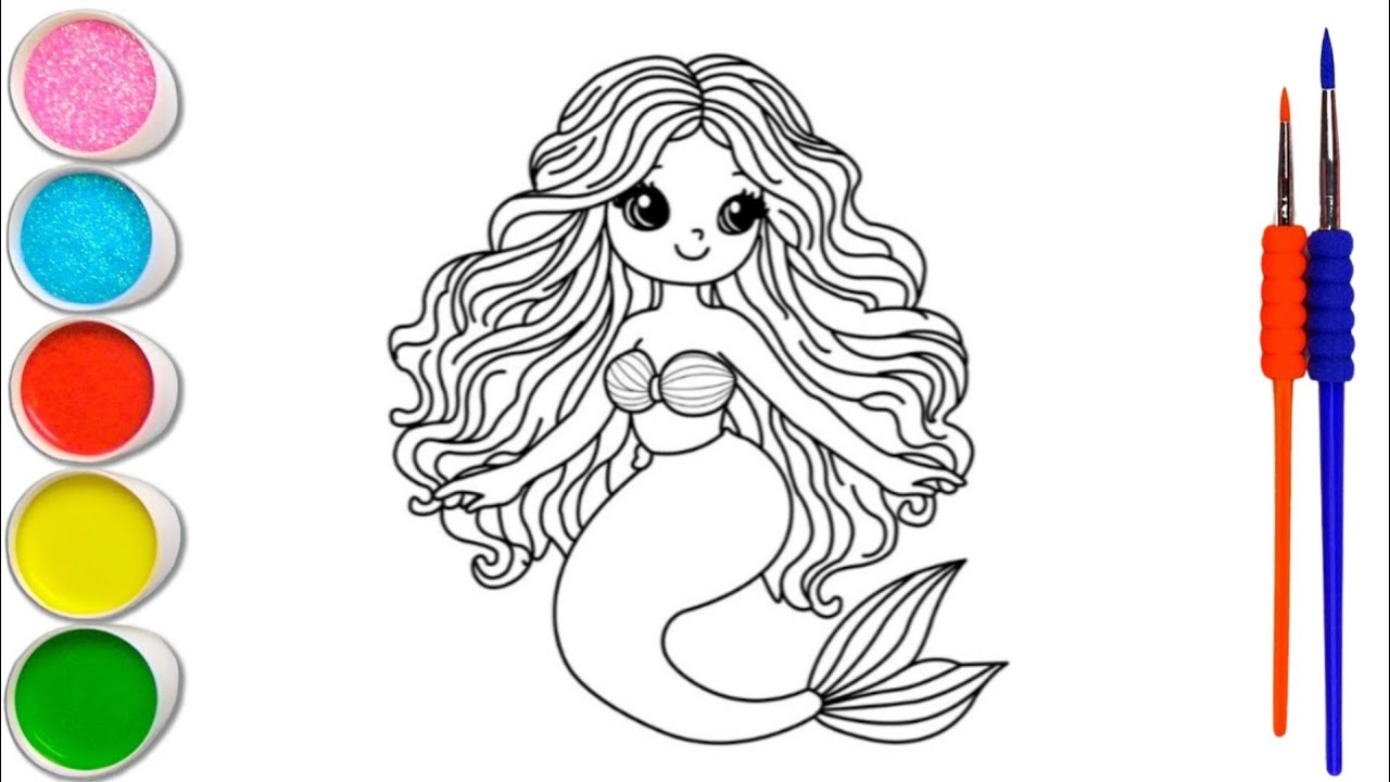 How to Draw a Mermaid Princess for Kids 💜💚💖Mermaid Princess Drawing and ...