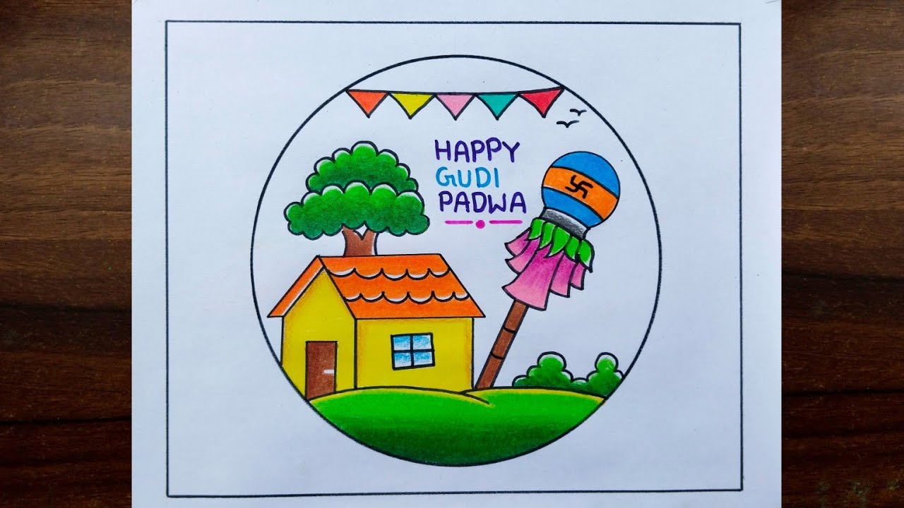 Gudi Padwa Drawing Easy / Gudi Padwa Festival Drawing / Gudi Padwa ...