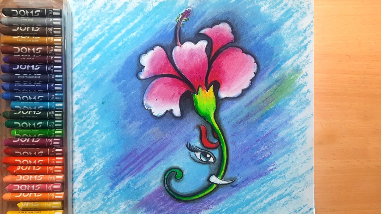 How To Draw Ganpati With Flower Easy Drawing with DOMS Oil Pastels ...