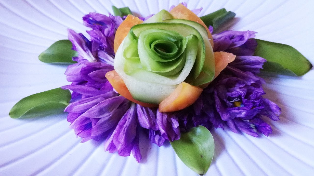 Art Of Tomato Garnish With Wax Gourd Rose And Purple Flower - YouTube