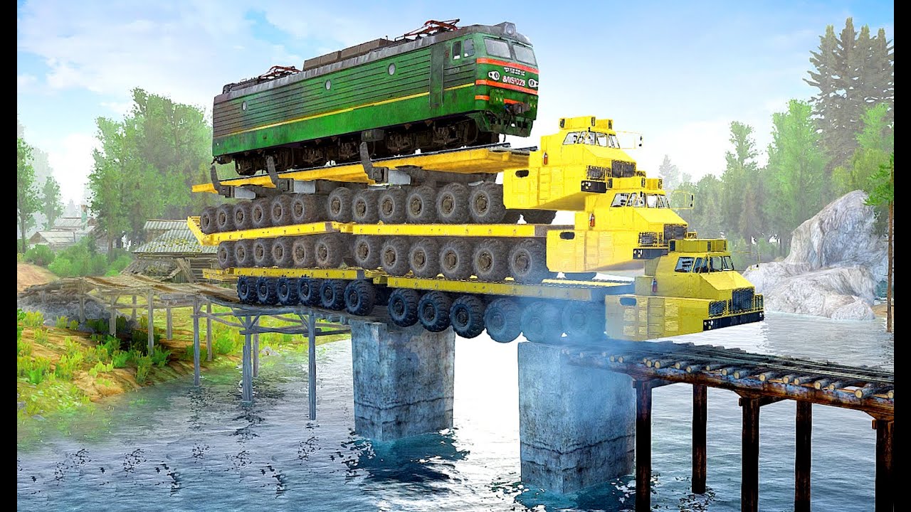 Unbelievable! Insane Train Transport Stacked Trucks Crossing a Broken Bridge - Spintires ...