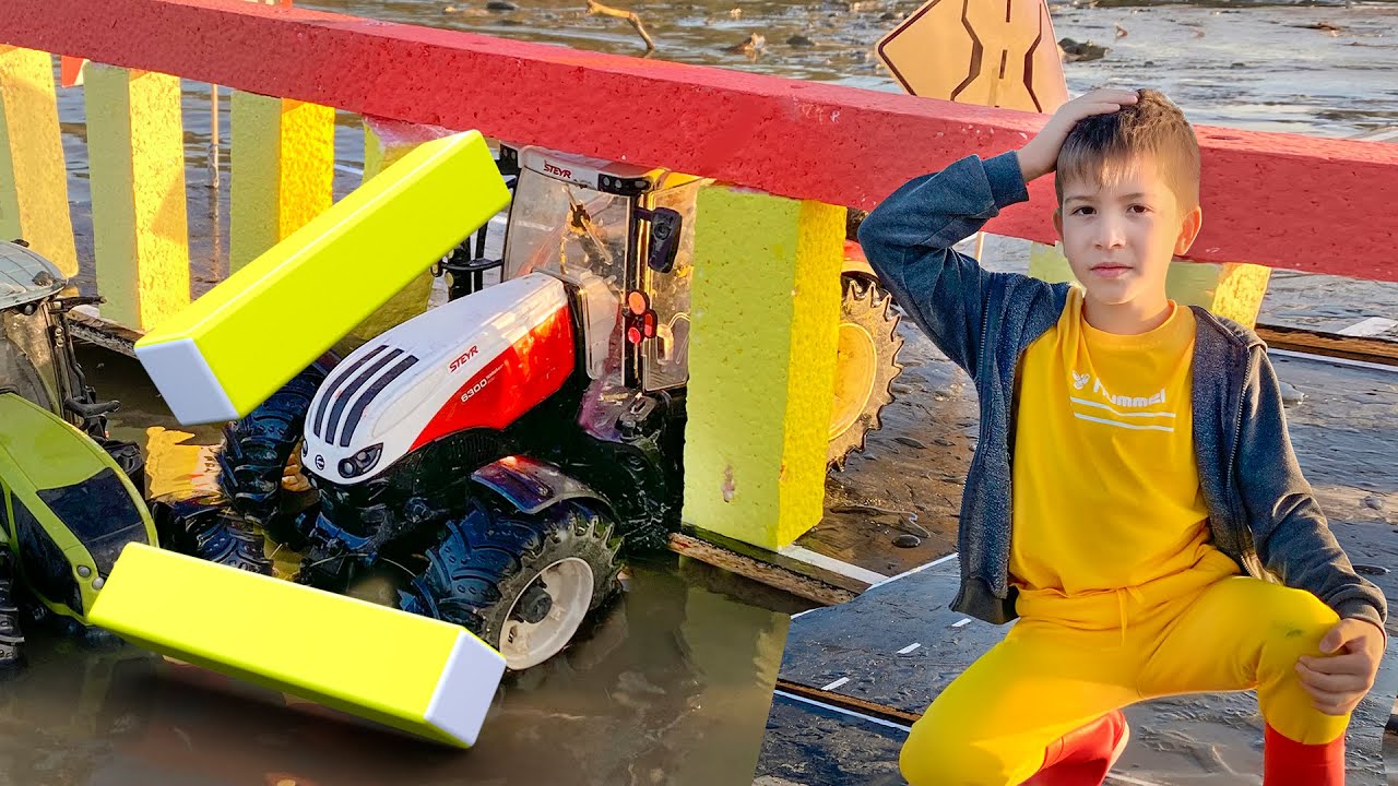 Damian and Darius learn road signs | Tractor mud saving with safety ...