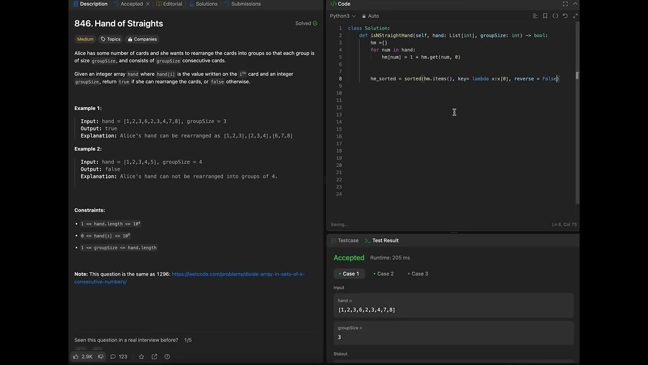 846. Hand of Straights | Without Heap | Python | 1296. Divide Array in Sets of K Consecutive ...