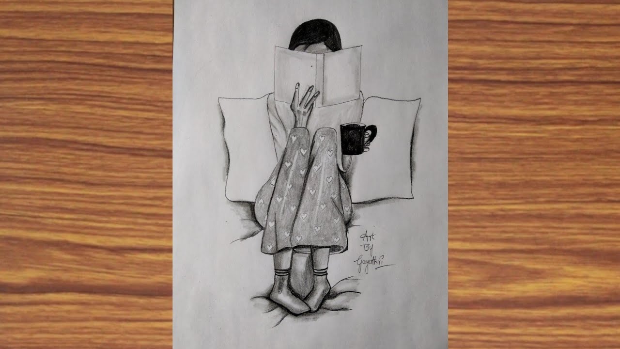 how to draw a girl hiding her face by book step by step | easy pencil ...