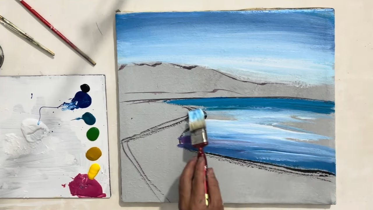 An easy way to draw a spring scene, acrylic painting for beginners ...