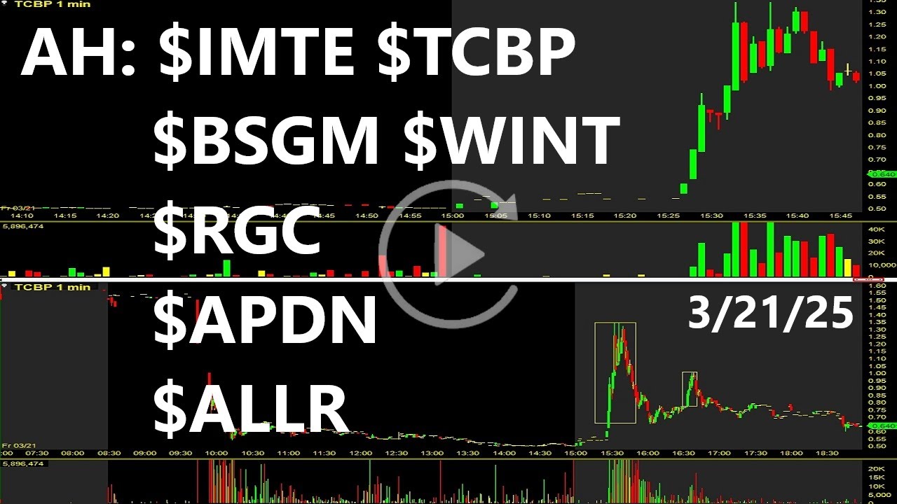 $IMTE $TCBP $BSGM $WINT $RGC $APDN $ALLR AH Top Stocks Replay & Review ...