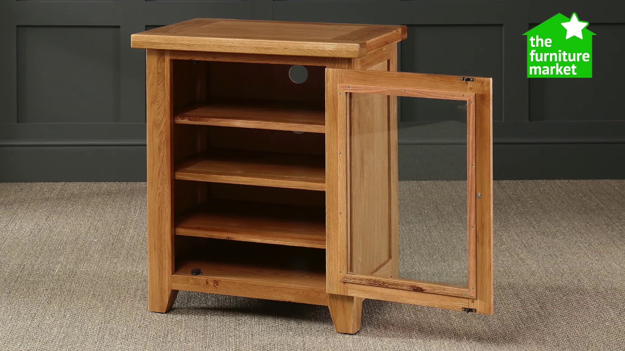 Cheshire Oak Glazed Hi-Fi Media Cabinet Unit - YouTube