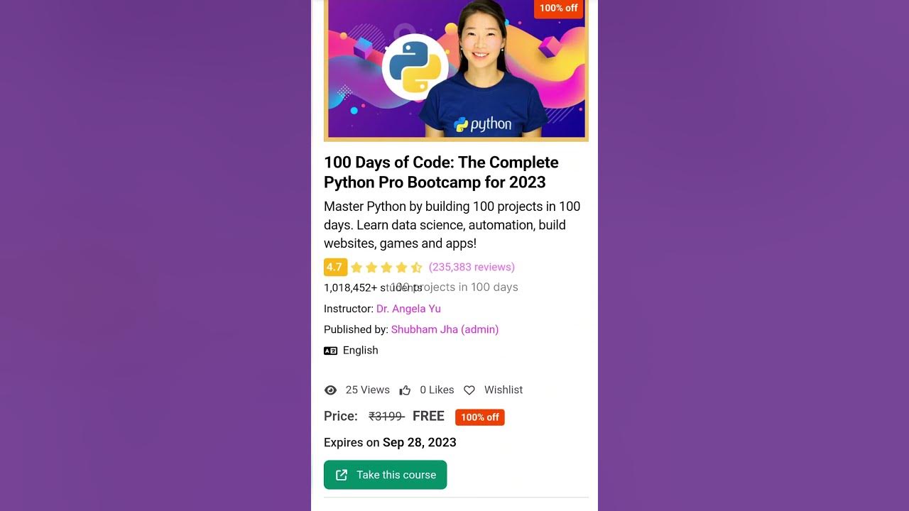 100% off 100 days of code: Python pro bootcamp for 2023 #udemycoupons # ...