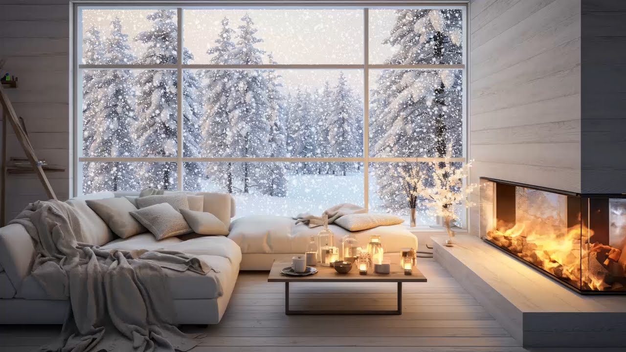 Heavy Snowfall in Forest: Warm Up in Cozy Bedroom with Relaxing ...