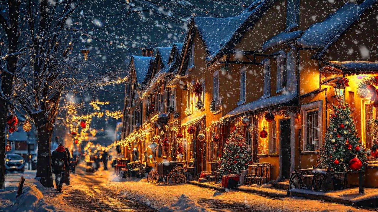 💤Snowfall In a Cozy Christmas Town 🎄| Relax, Sleep & Study, White Noise ...