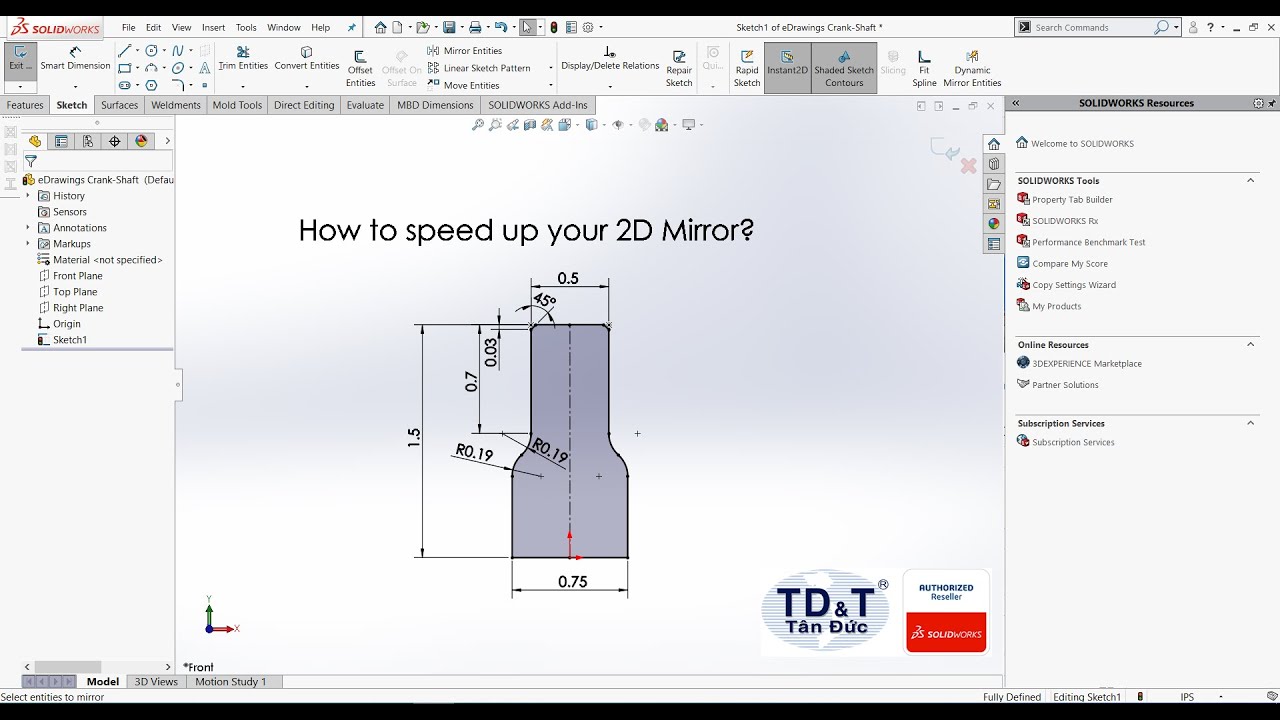Tips and Tricks - SPEED UP 2D MIRROR SKETCH SOLIDWORKS - YouTube