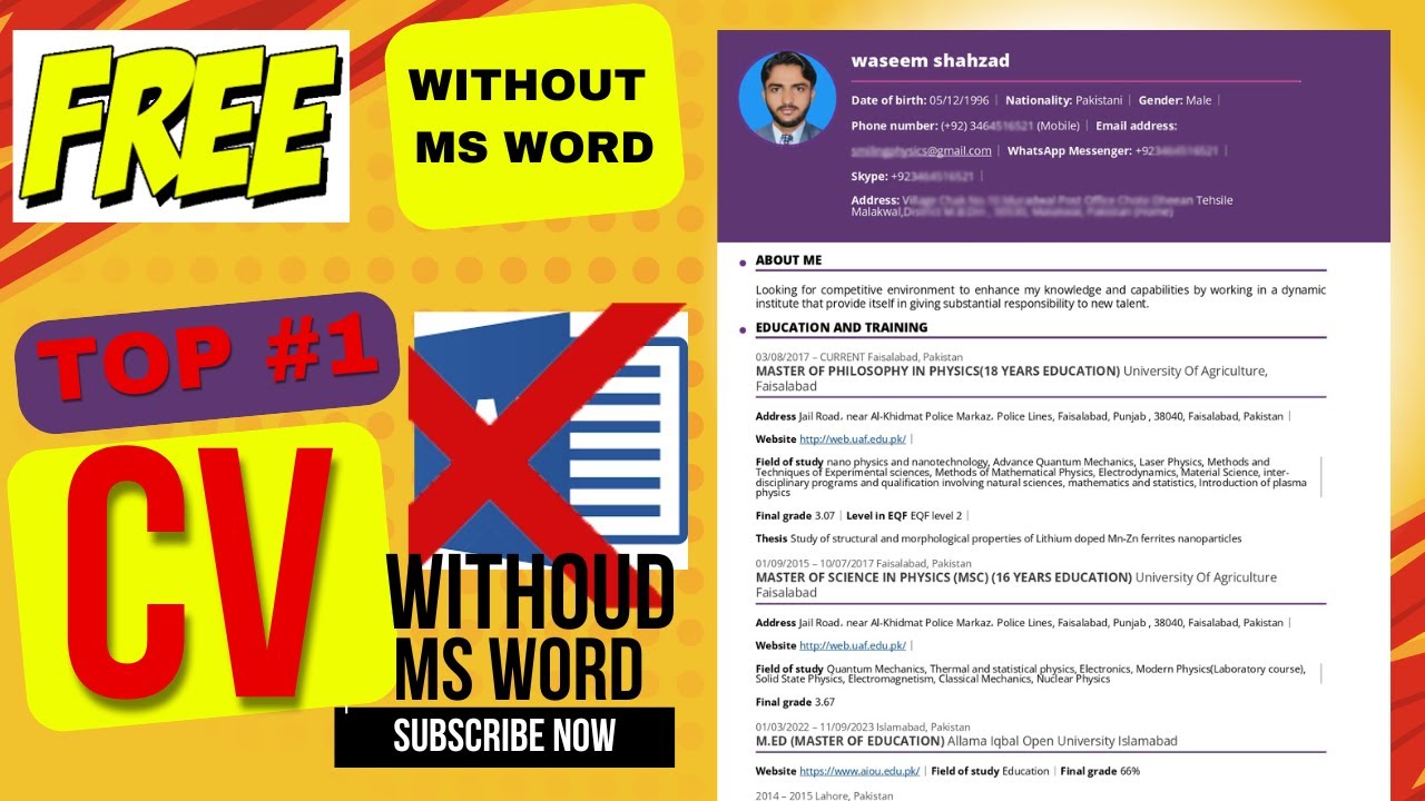 How to write a CV? How to write CV without MS Word? CV template - YouTube