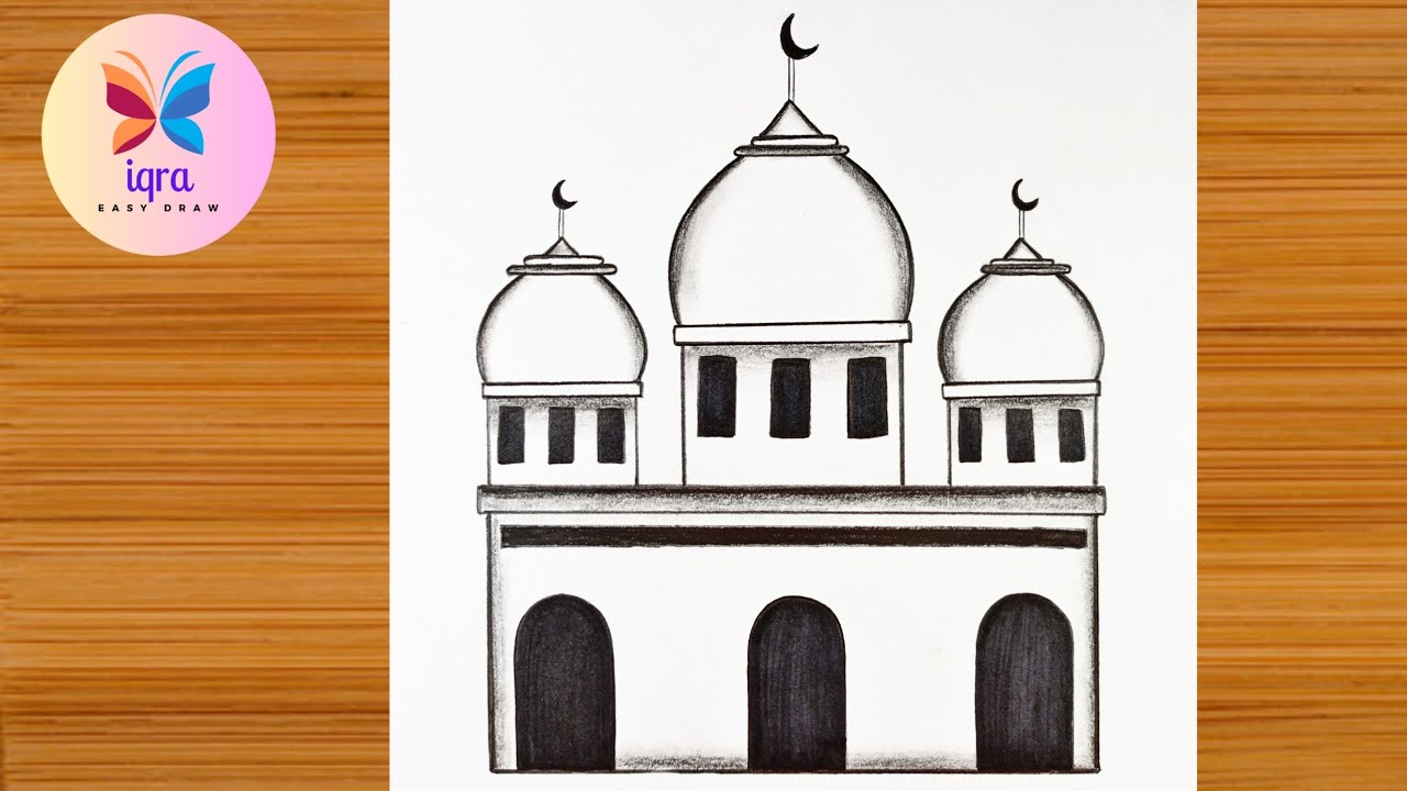 Mosque Drawing || How to Draw Mosque easy step by step || Ramadan ...