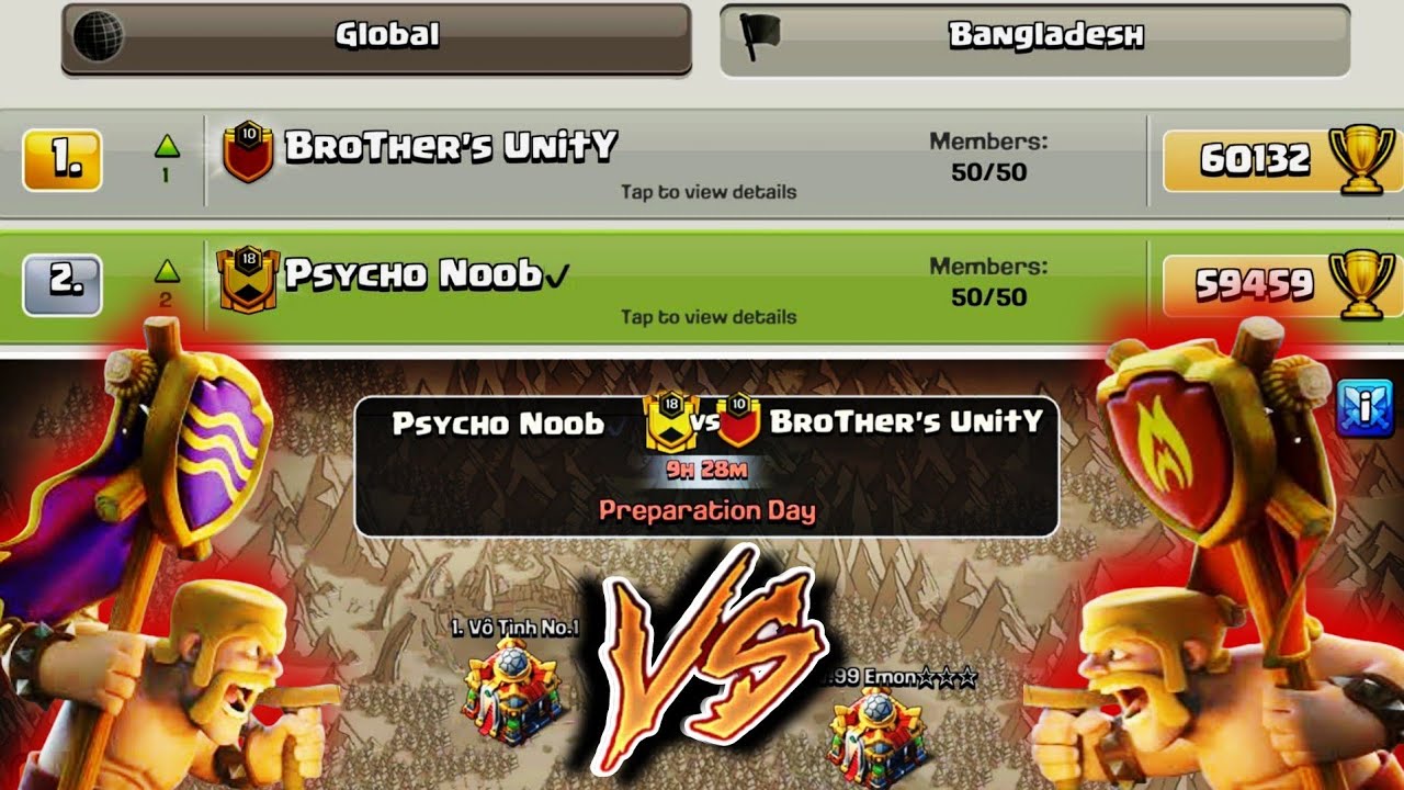 BD TOP 1 VS TOP 2 WAR | BroTher's UnitY (VS) Psycho Noob ️| একটি ...