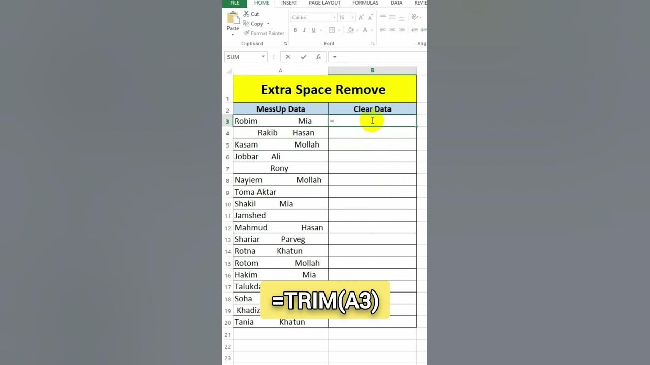 Extra Space Remove #excel #exceltips #exceltutorial - YouTube