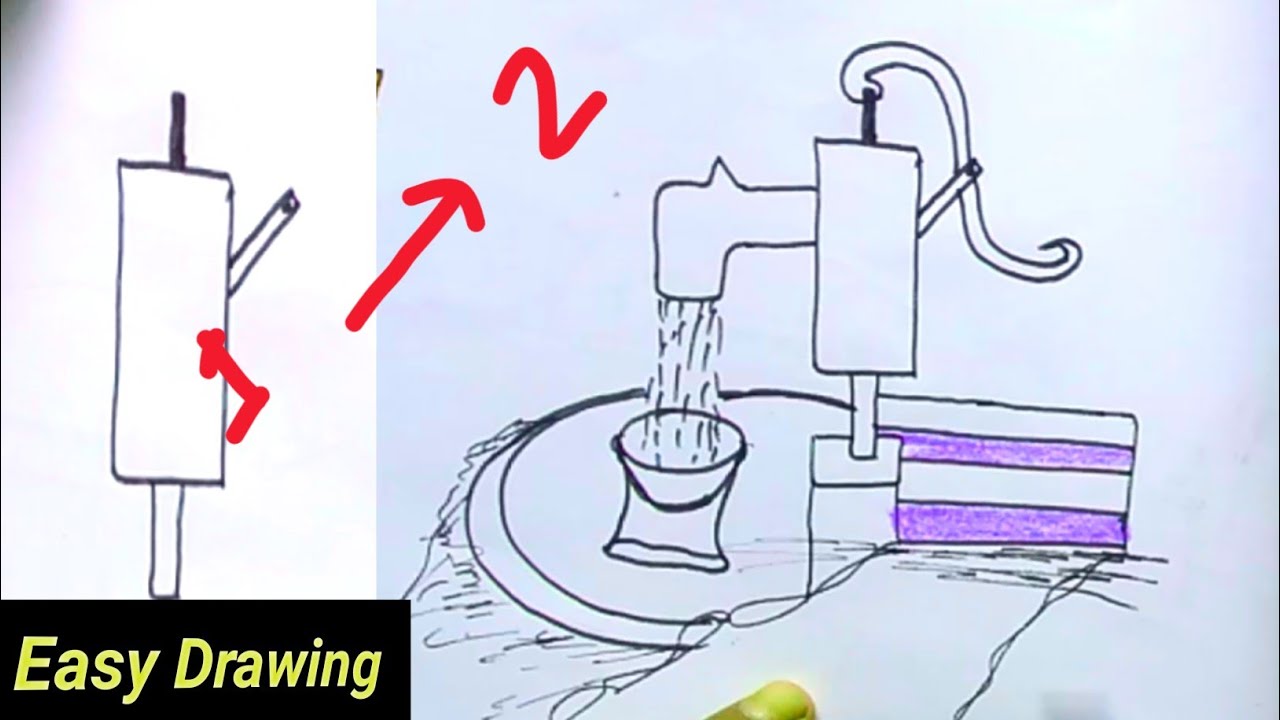 How to Draw Hand Water Pump || Water Pump Drawing step By Step / # ...
