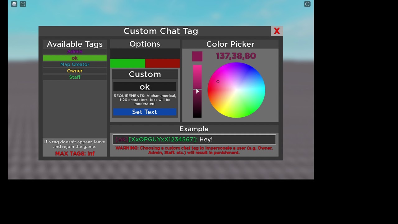 Roblox speedBLOX - Custom Chat Tag Menu Test - YouTube
