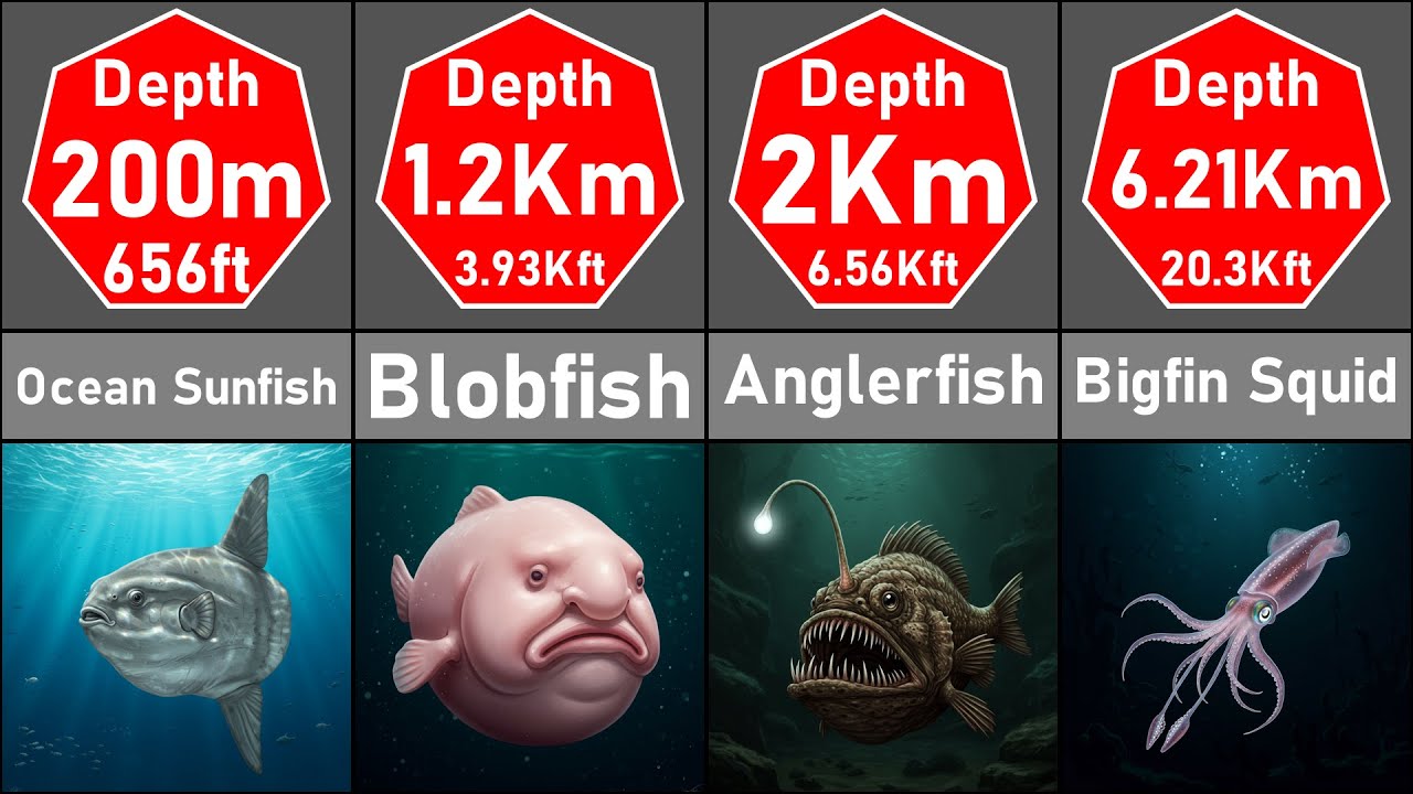 Deepest-Living Sea Creatures Comparison - YouTube
