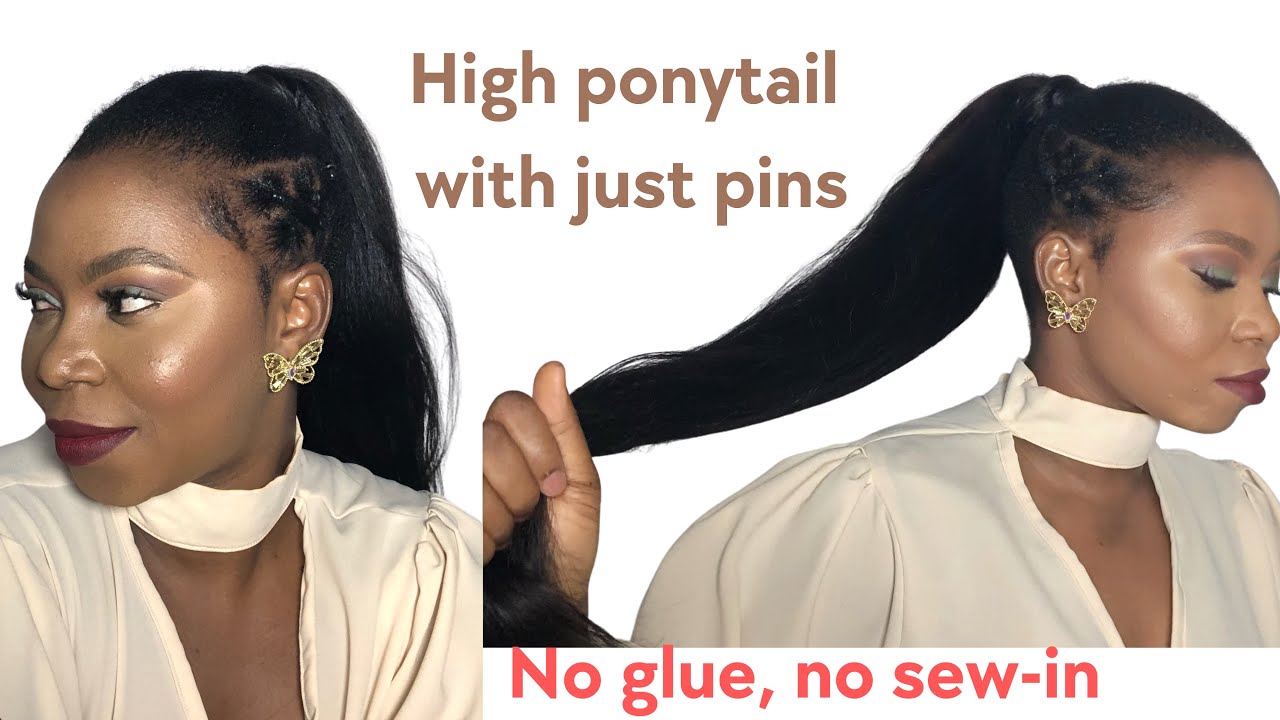 High ponytail with just pins/no glue, no sewing - YouTube