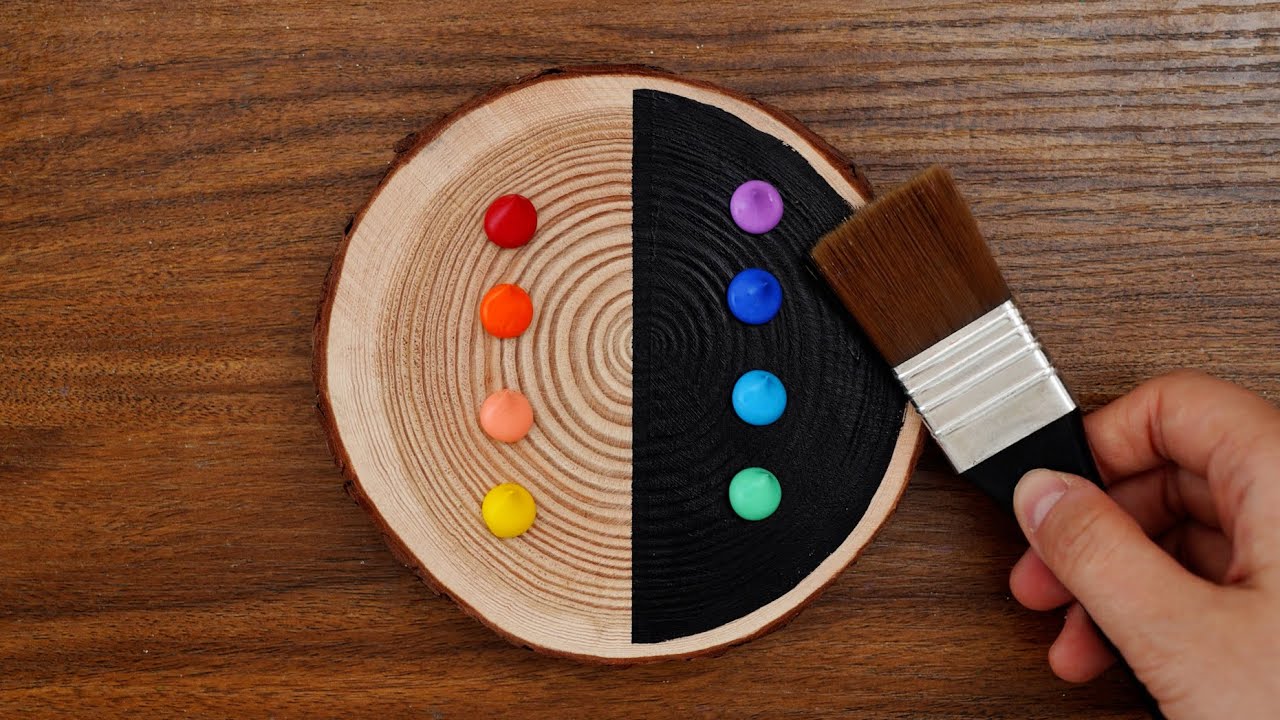 Half & Half Acrylic Painting on Wooden Coster Tutorial｜Step By Step ...