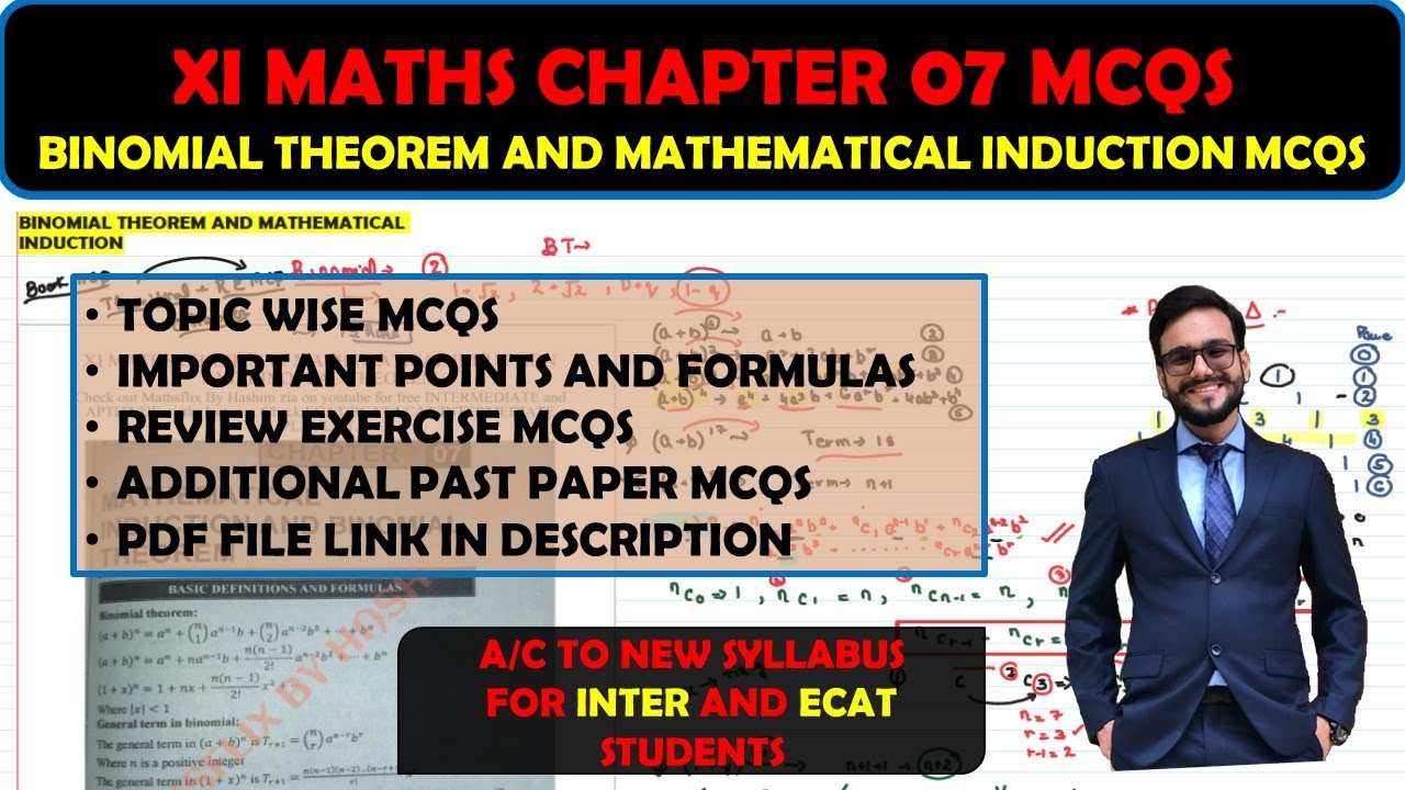 XI MATH CHAPTER 07 MCQS | BINOMIAL THEOREM AND MATHEMATICAL INDUCTION MCQS | XI NEW MATH BOOK ...