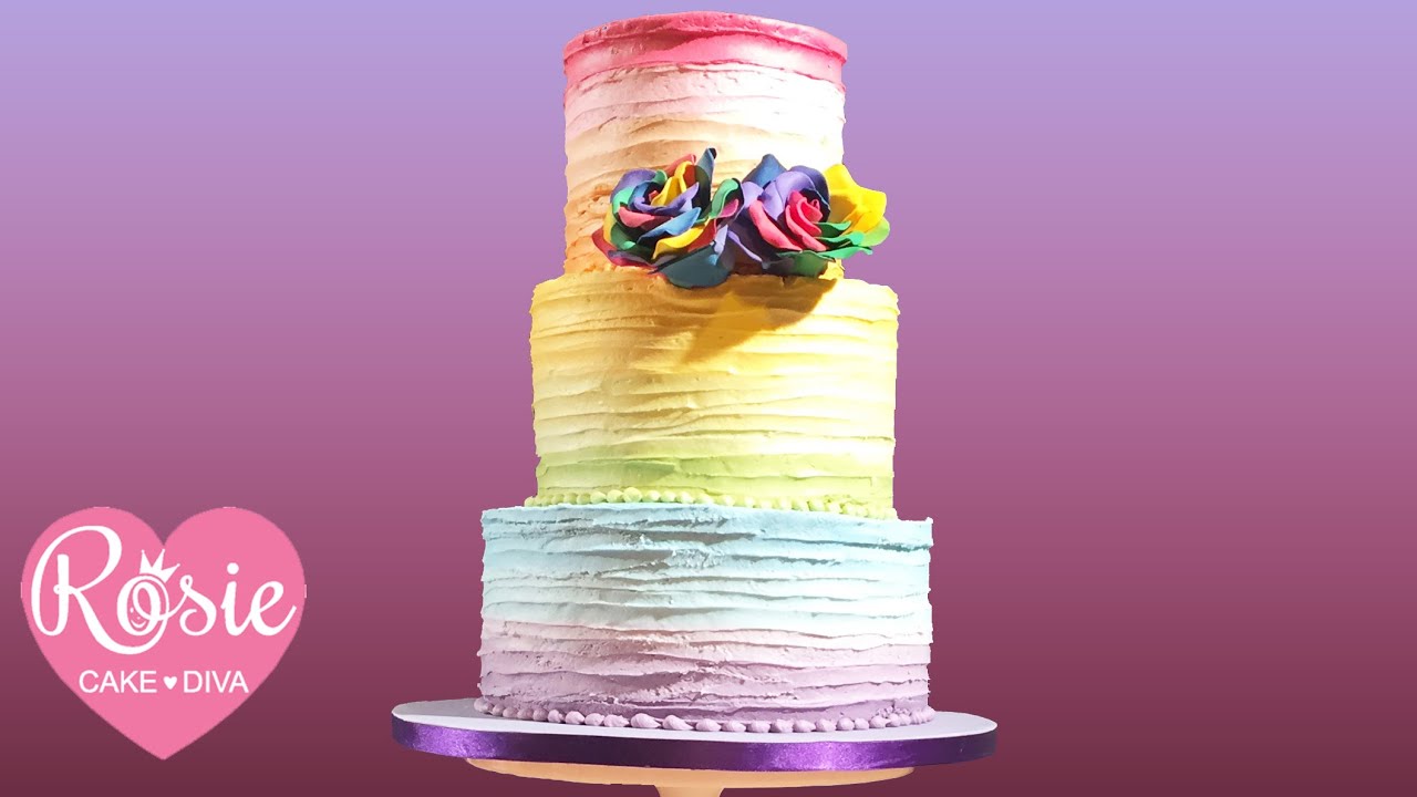How to make a BUTTERCREAM RAINBOW RUFFLE CAKE - YouTube