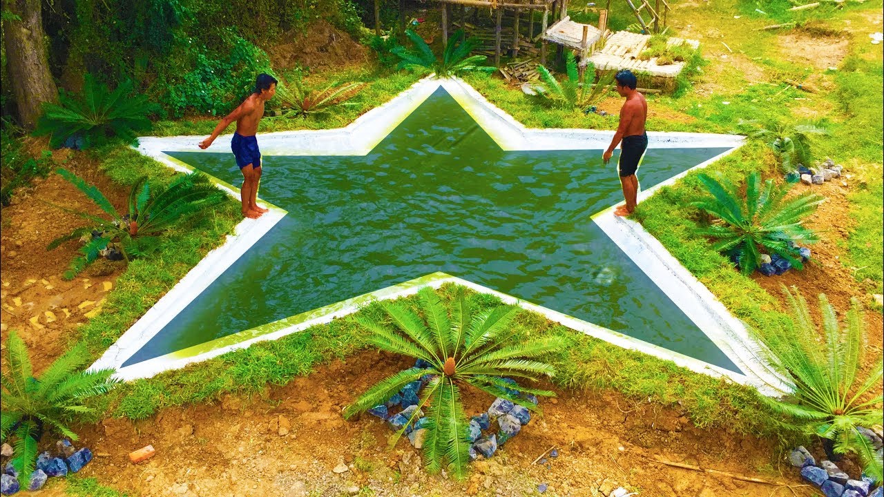 Build Beautiful Star Swimming Pool Underground(part2) - YouTube