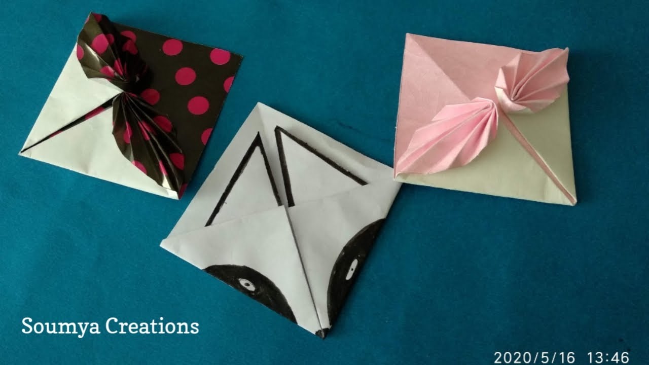 easy 2 types of origami Bookmark corner- how to make a bookmark step by ...