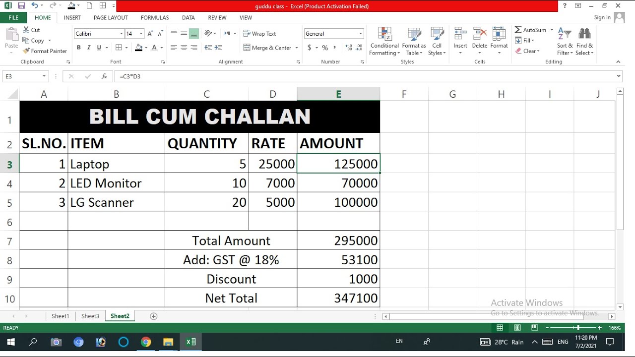BILL CUM CHALLAN IN EXCEL 2013 - YouTube