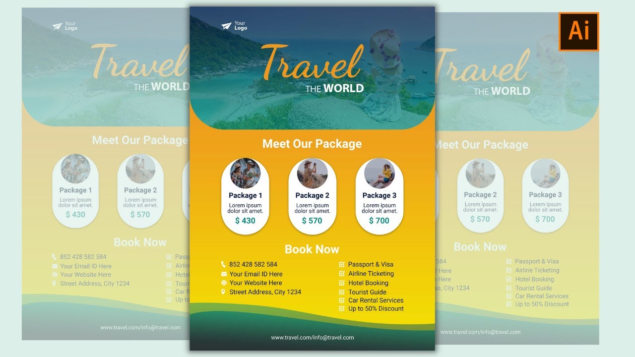 How to Create Travel Agency Flyer in Adobe Illustrator | Tourist Agency ...