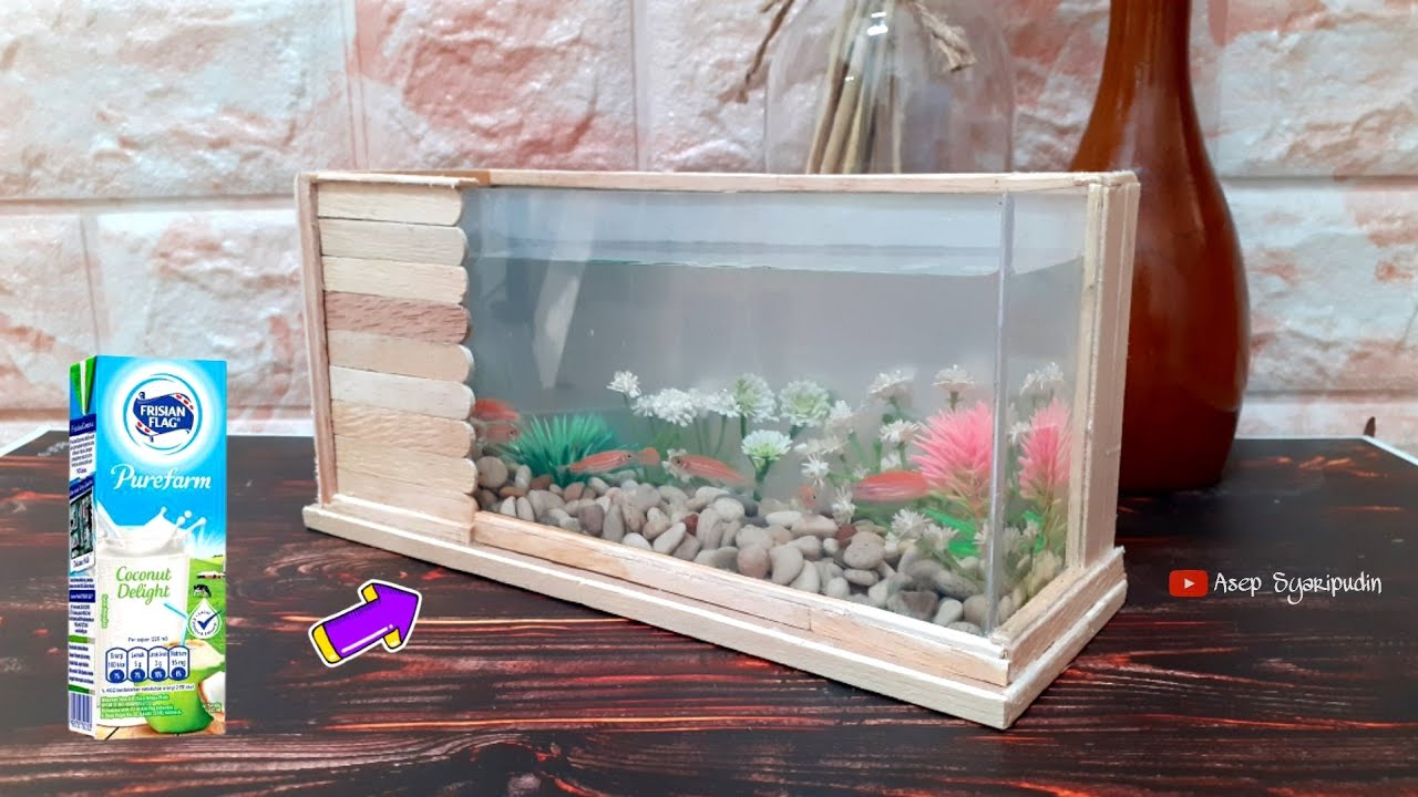 Aquarium mini dari kotak susu bekas | Aquarium ikan kecil cupang - YouTube