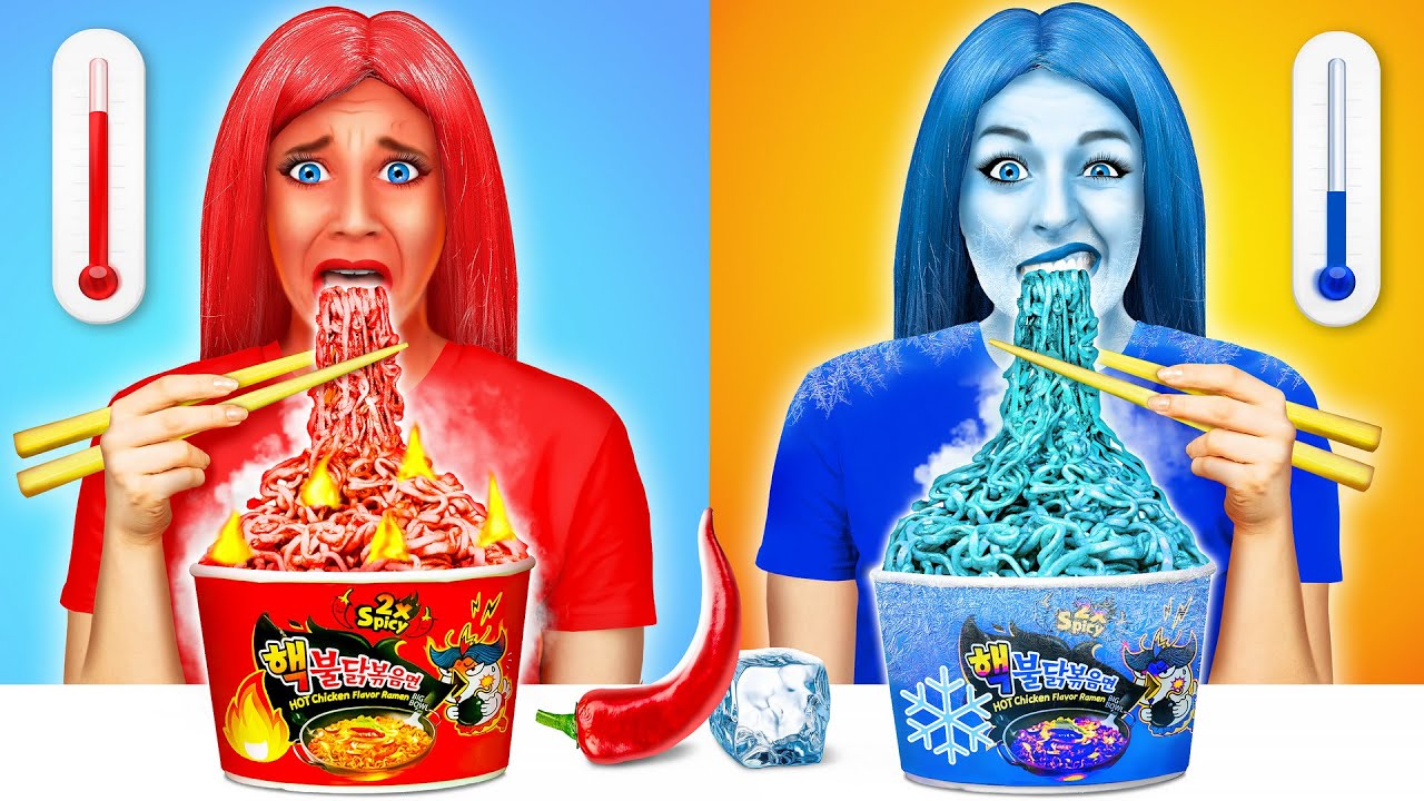 Varm vs Kall & Röd vs Blå Mat Utmaning Multi DO Challenge - YouTube