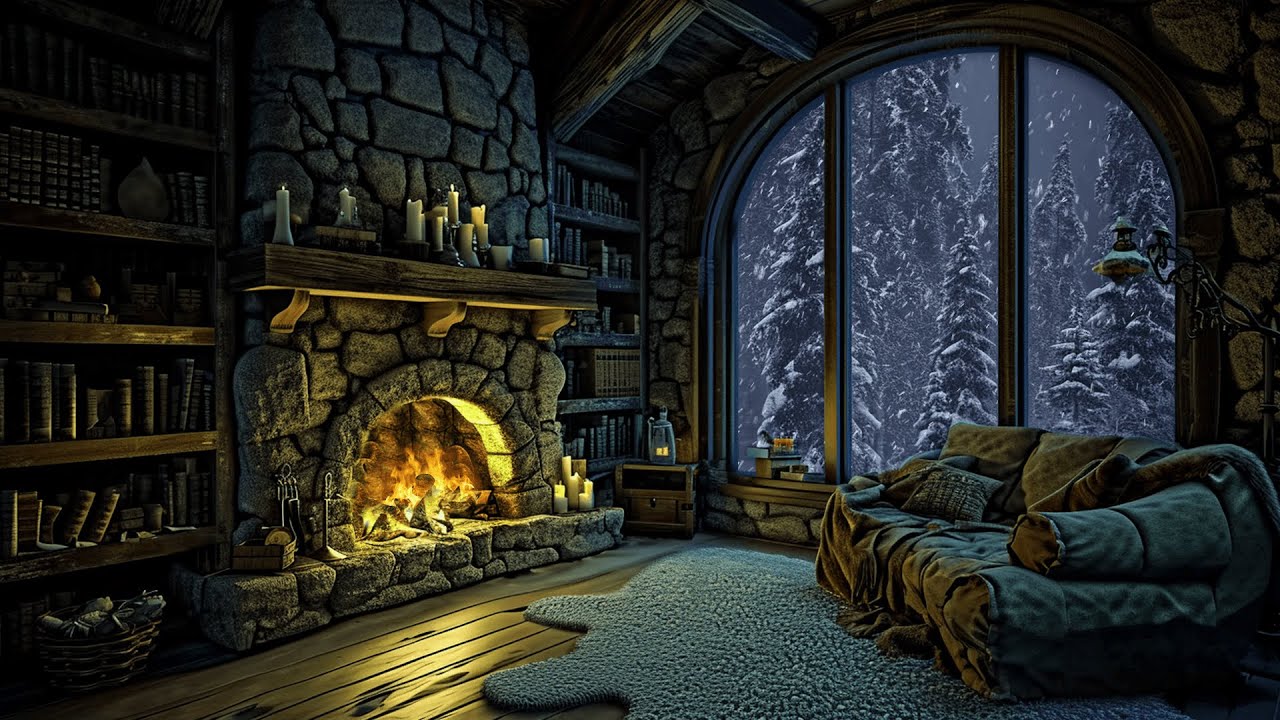 Howling Wind ASMR for Relaxation | Cozy Cabin Ambience with Fireplace ...