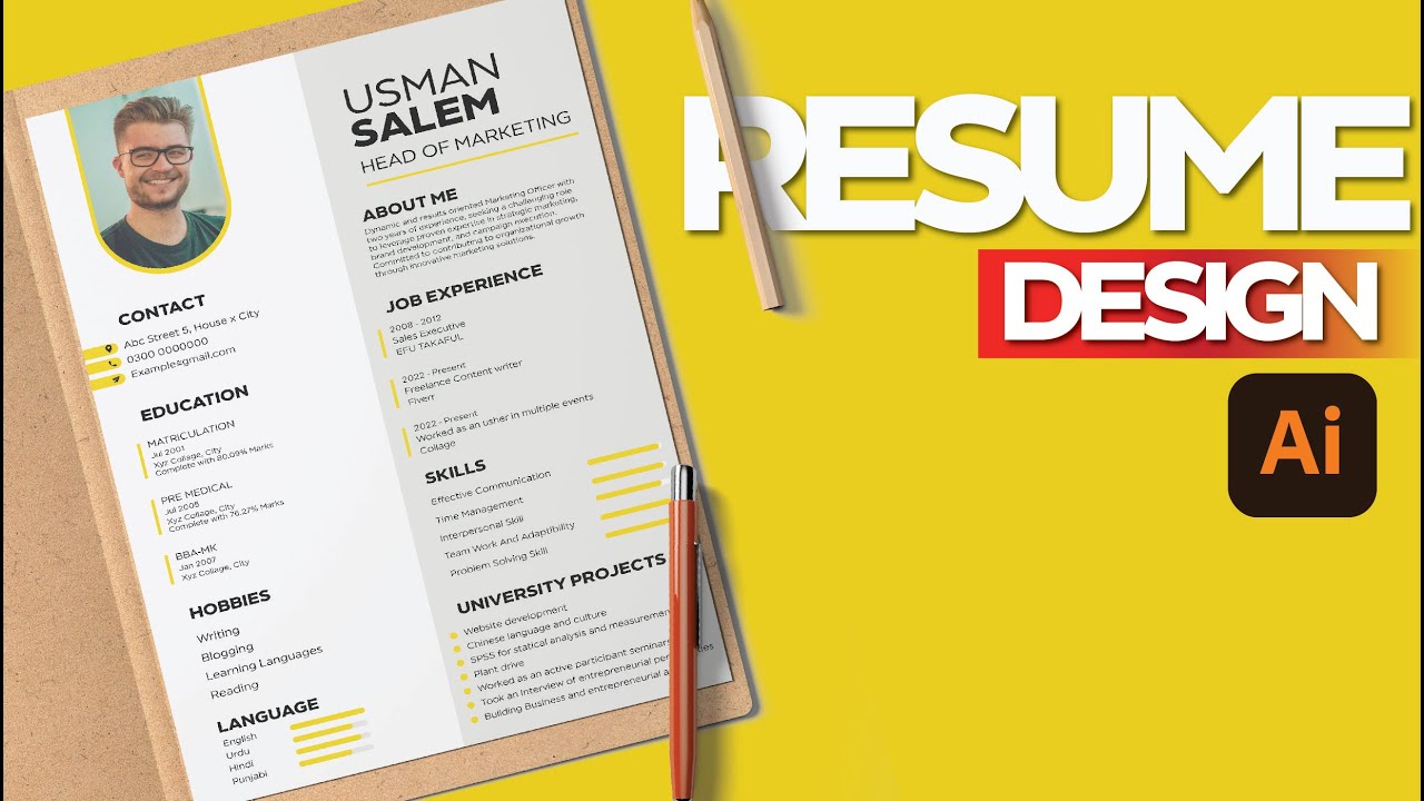 How to Make Creative CV | Resume Design in Adobe Illustrator CC - YouTube