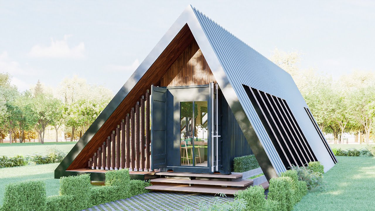 A Frame Shipping Container House - Intimate Tiny house - YouTube